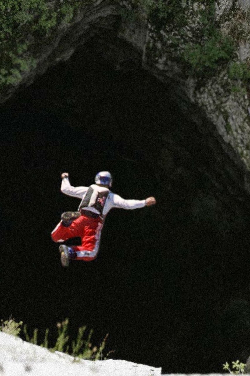base jumping into cave